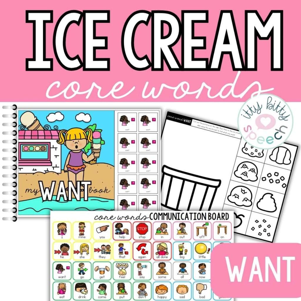 Ice Cream Core Word Vocabulary Activities for Summer Speech Therapy ...